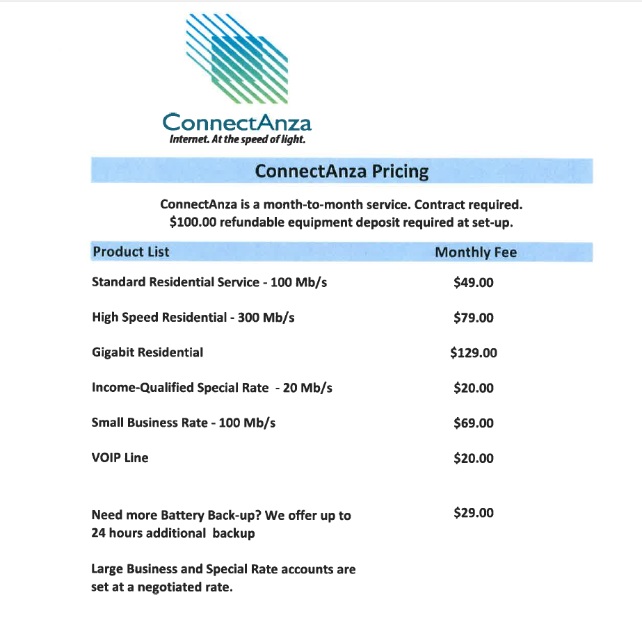 ConnectAnza Products and Pricing | Anza Electric Cooperative, Inc